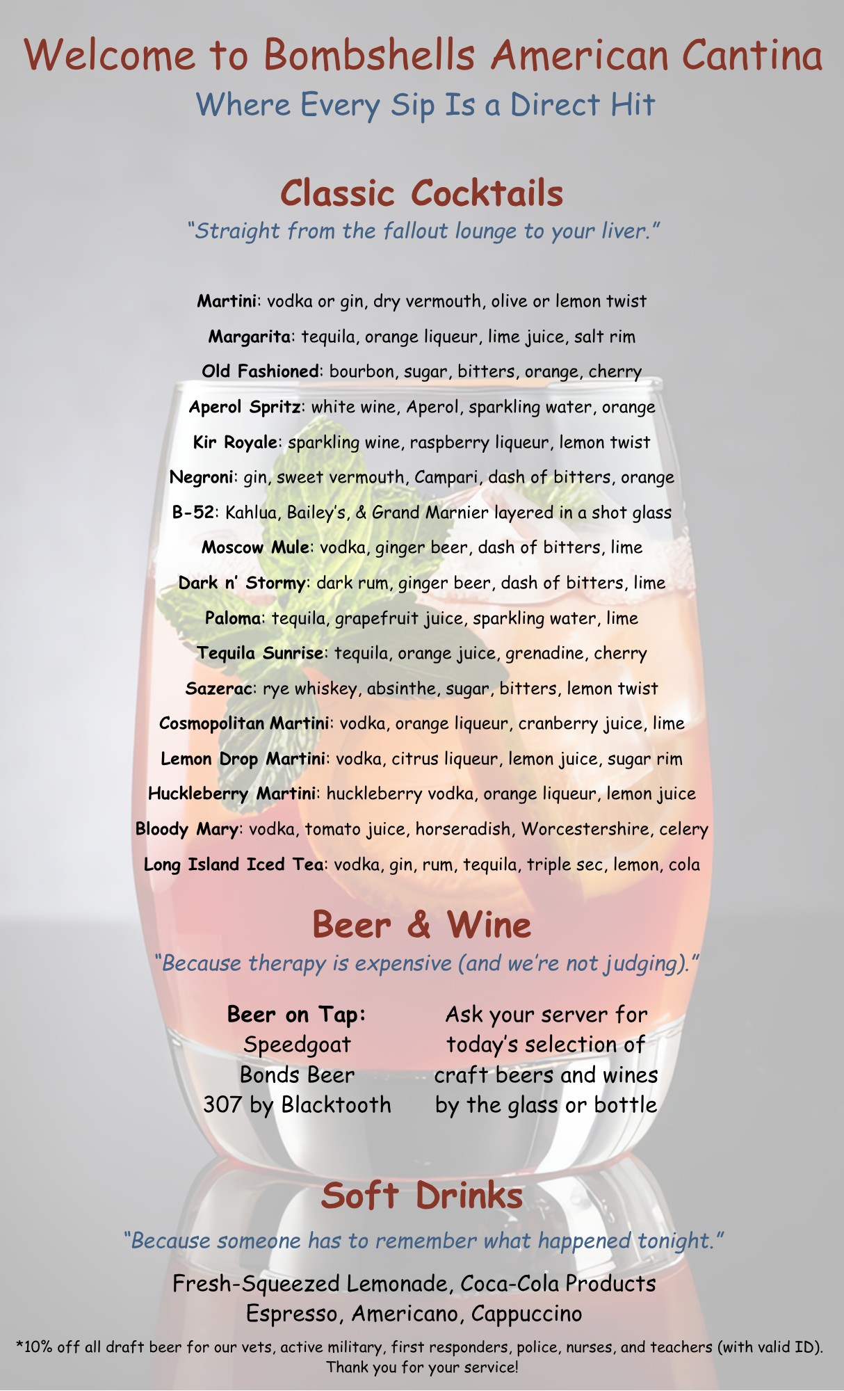 Menu - Bombshells American Cantina